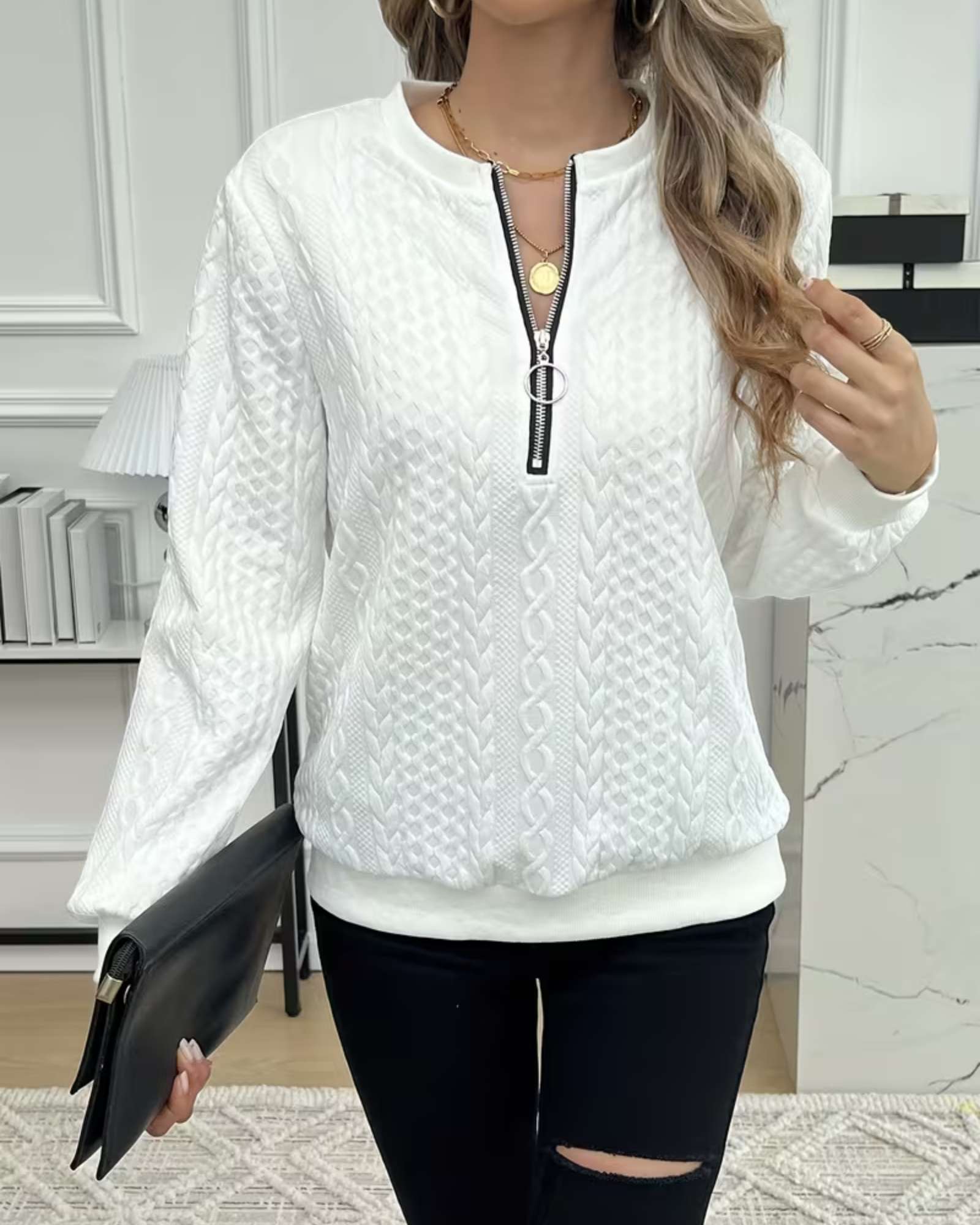 MILA | TEXTURED KNIT ZIP PULLOVER – Evelyn Vancouver